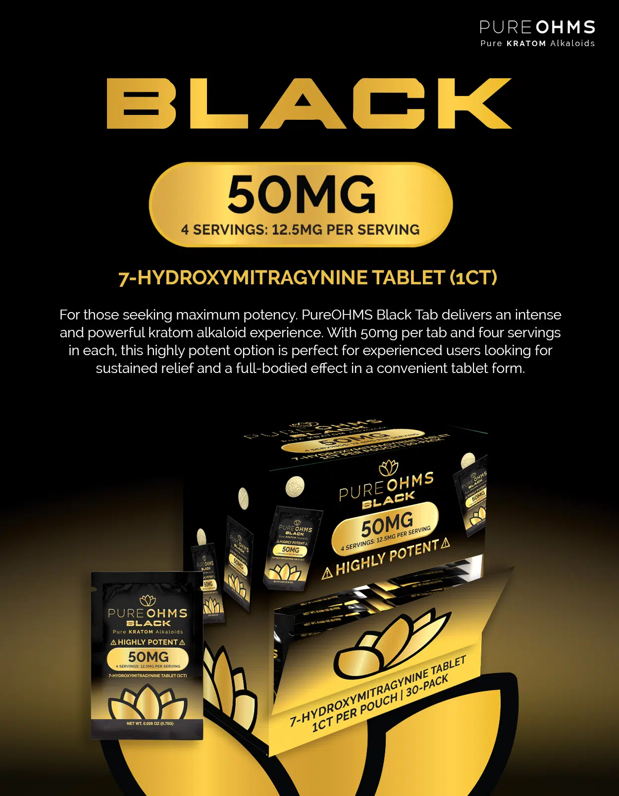 Pure Ohms Black 7-Hydroxy Tabs 50mg Singles - Pure OHMS